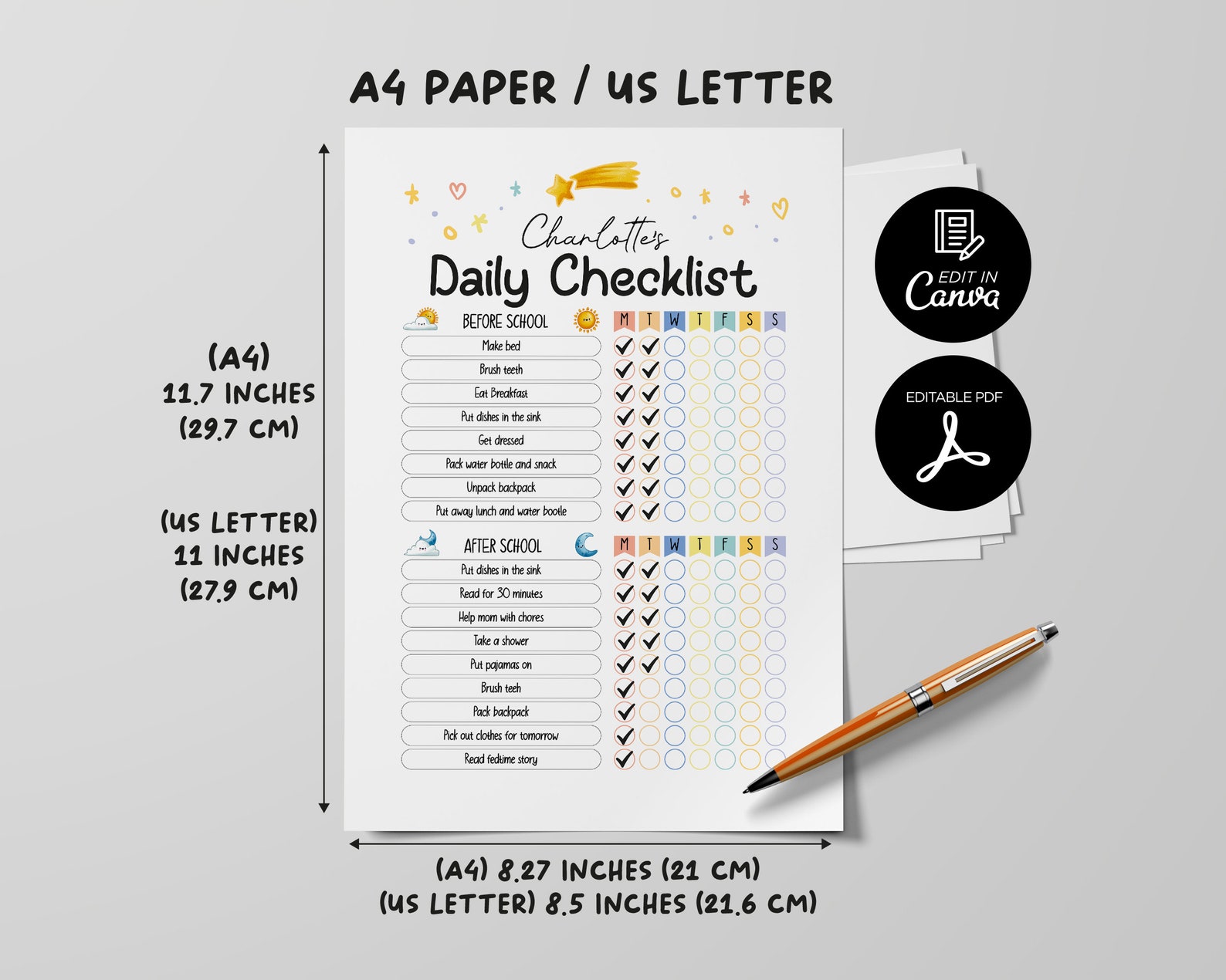 Editable Daily Checklist, Daily Planner for Kids, Responsibility Chart ...