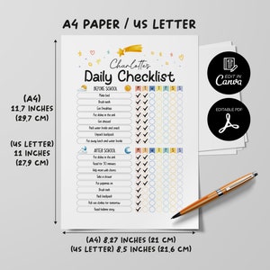 Editable Daily Checklist, Daily Planner for Kids, Responsibility Chart ...
