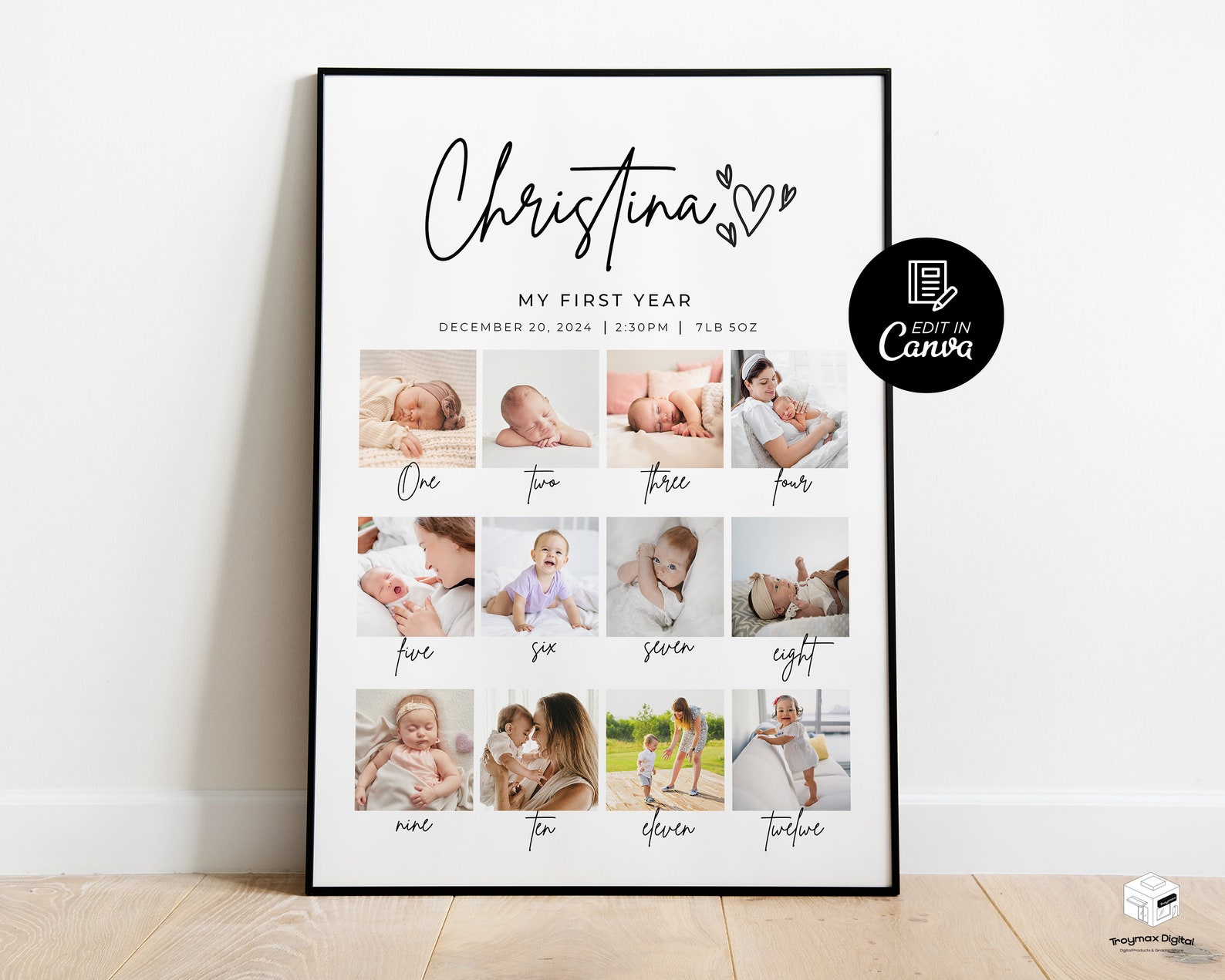 Printable Year in Pictures Board, Baby's 1st Year Poster Template ...