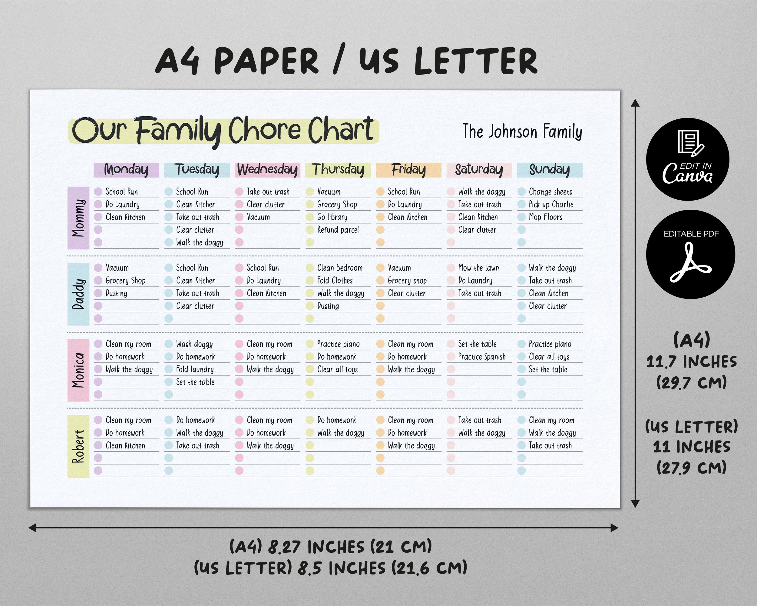 Family Chore Chart Template, Family Cleaning Schedule, Family Chore ...