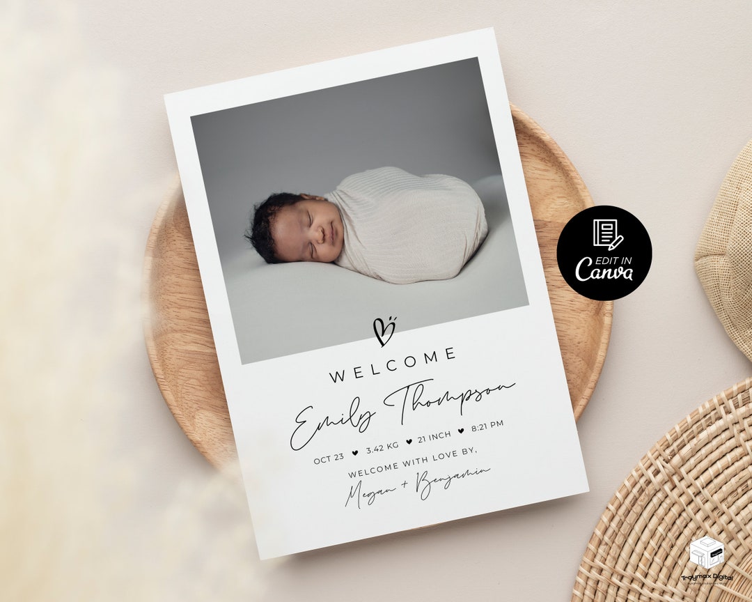 Printable Birth Stats Card, Newborn Baby Announcement, Simple Boho ...