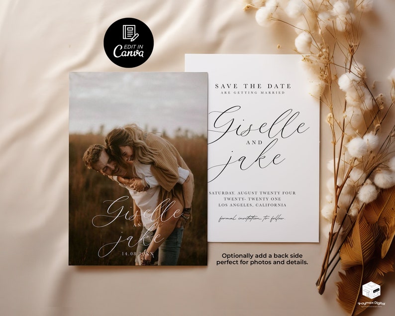 Romantic Script Photo Save the Date Template, Elegant Wedding Save the ...