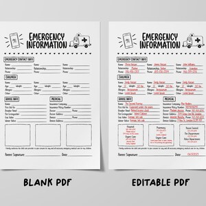 Emergency Contact Information, Contact Sheet, Babysitter Info Sheet ...