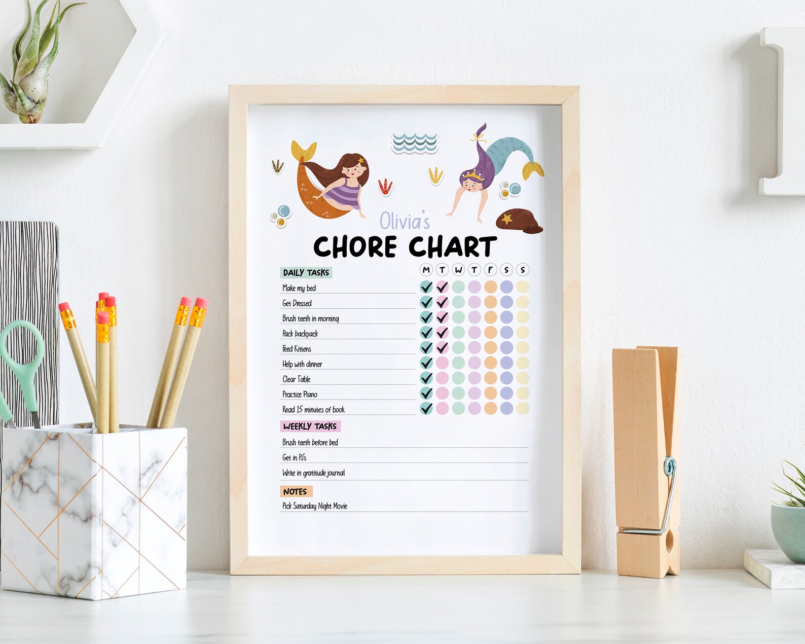 Daily Checklist for Kids, Editable Daily Chore Chart for Kids, Cute ...