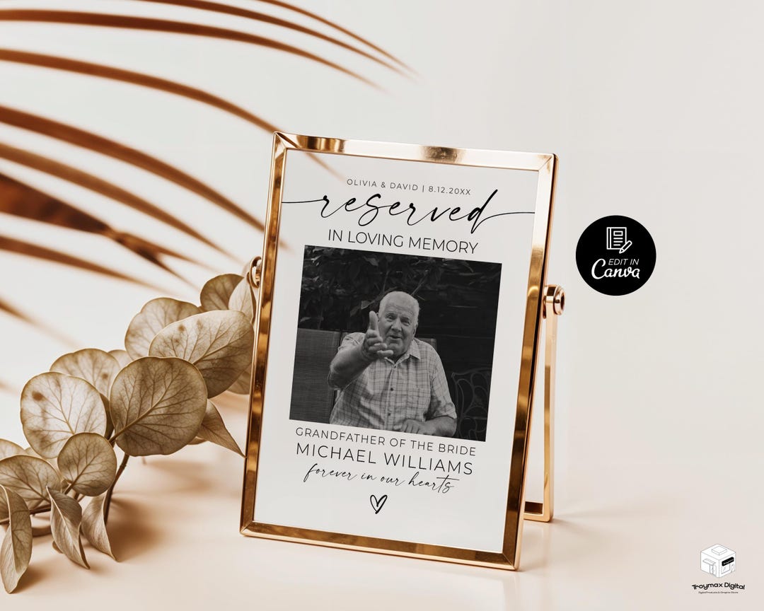 Reserved in Loving Memory Sign Template, Reserved Seat Sign Loving ...