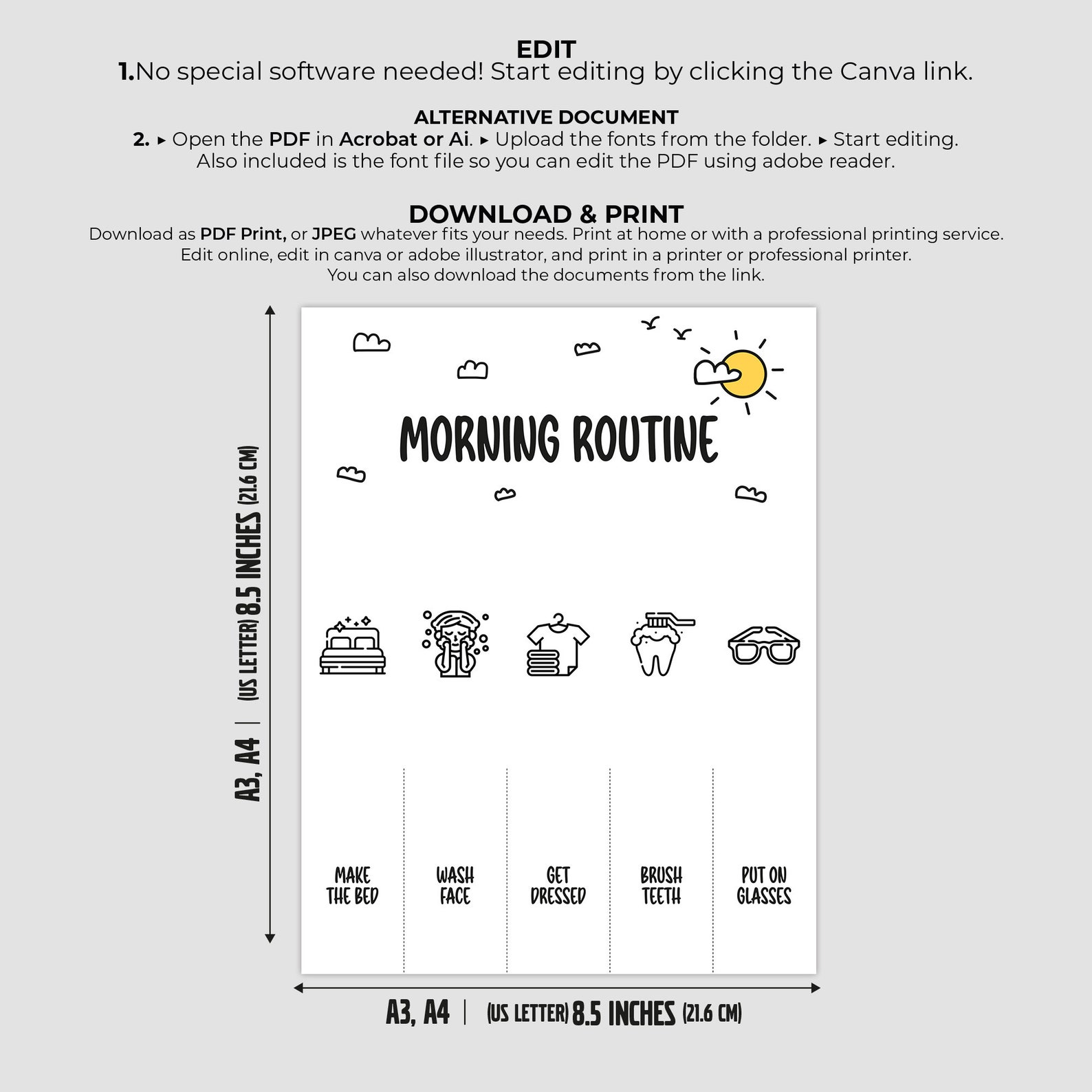 Editable Daily Routine Chart for Kids, Printable Daily Planner for Kids ...