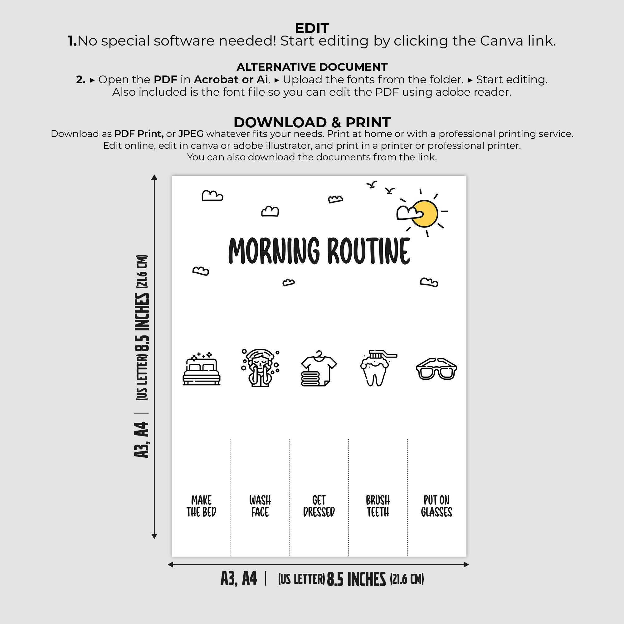 Editable Daily Routine Chart for Kids, Printable Daily Planner for Kids ...