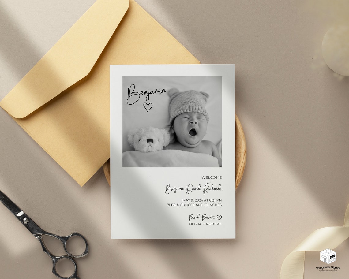 Printable Photo Birth Card, Birth Stats Card, Hello Baby Birth ...