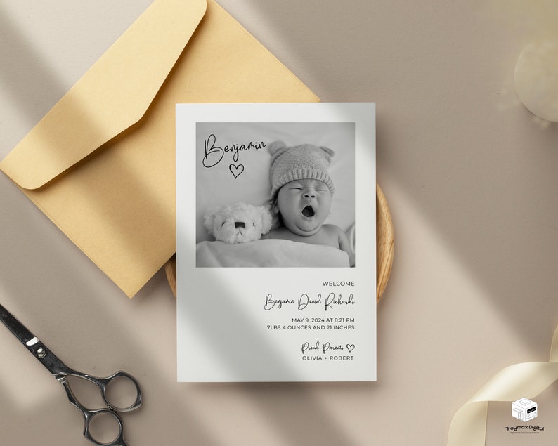 Printable Photo Birth Card, Birth Stats Card, Hello Baby Birth ...
