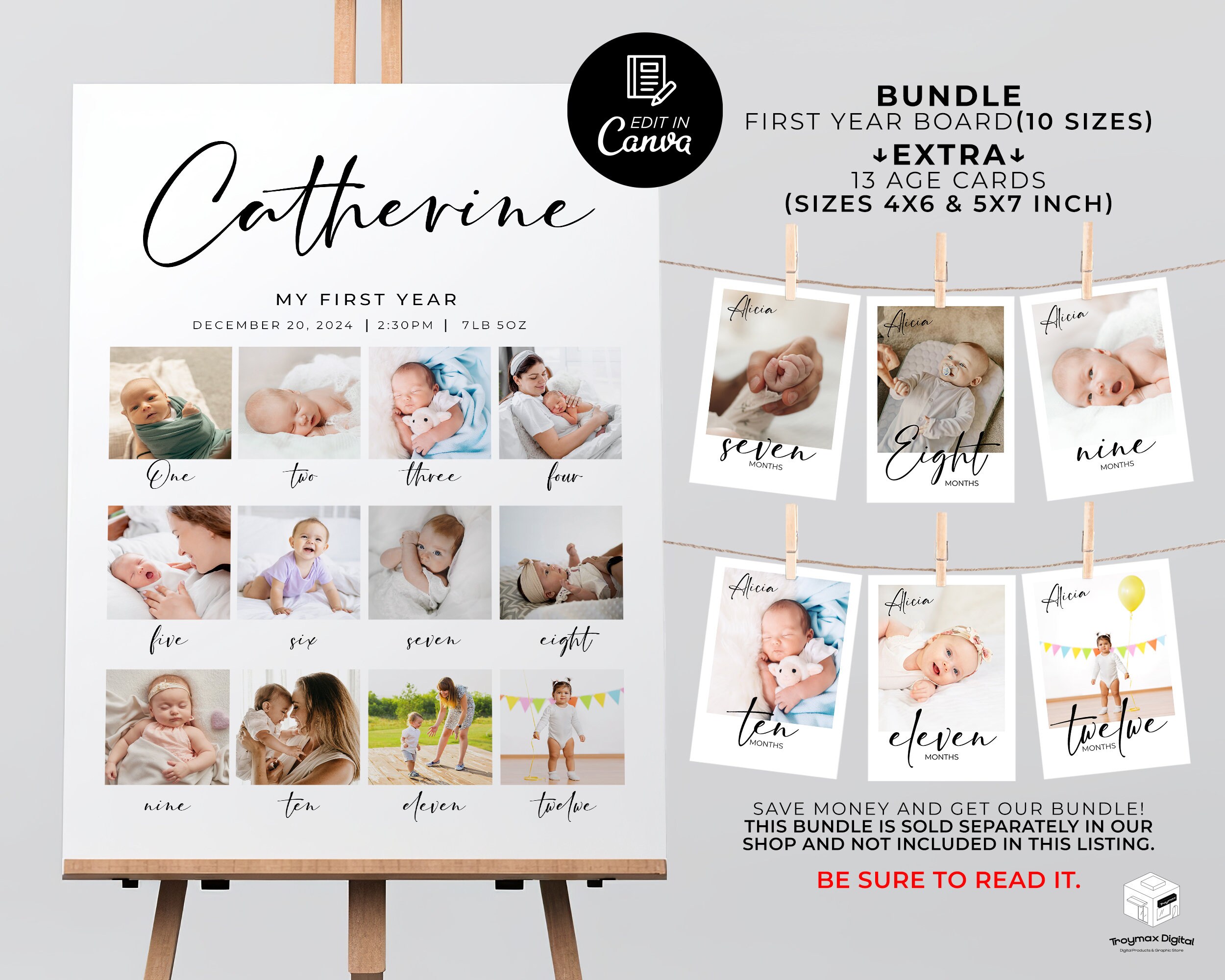 First Milestone Birthday Board Template, Baby's 1st Year Poster ...