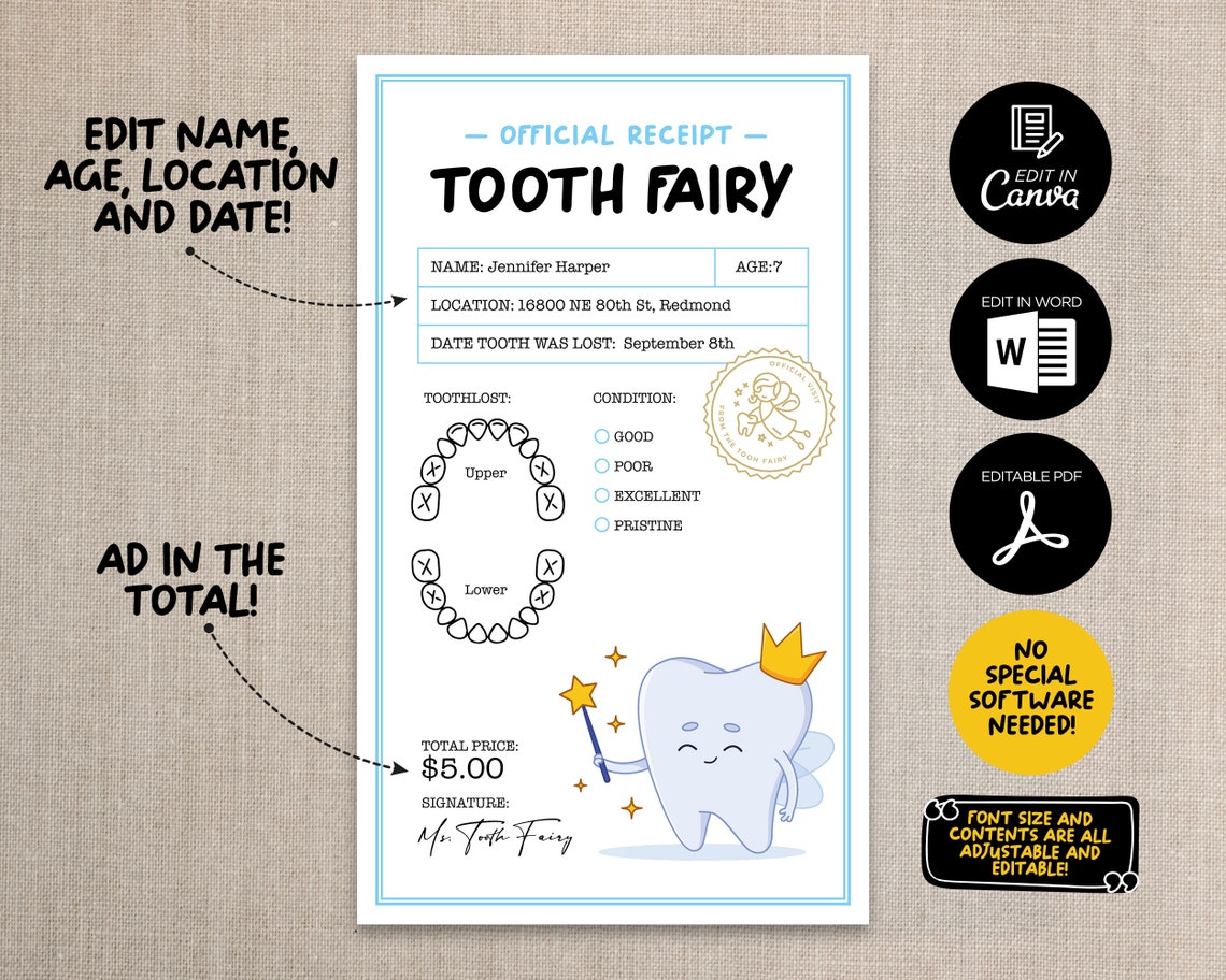 Tooth Fairy Receipt Certificate for Kids Monthly Brushing - Etsy