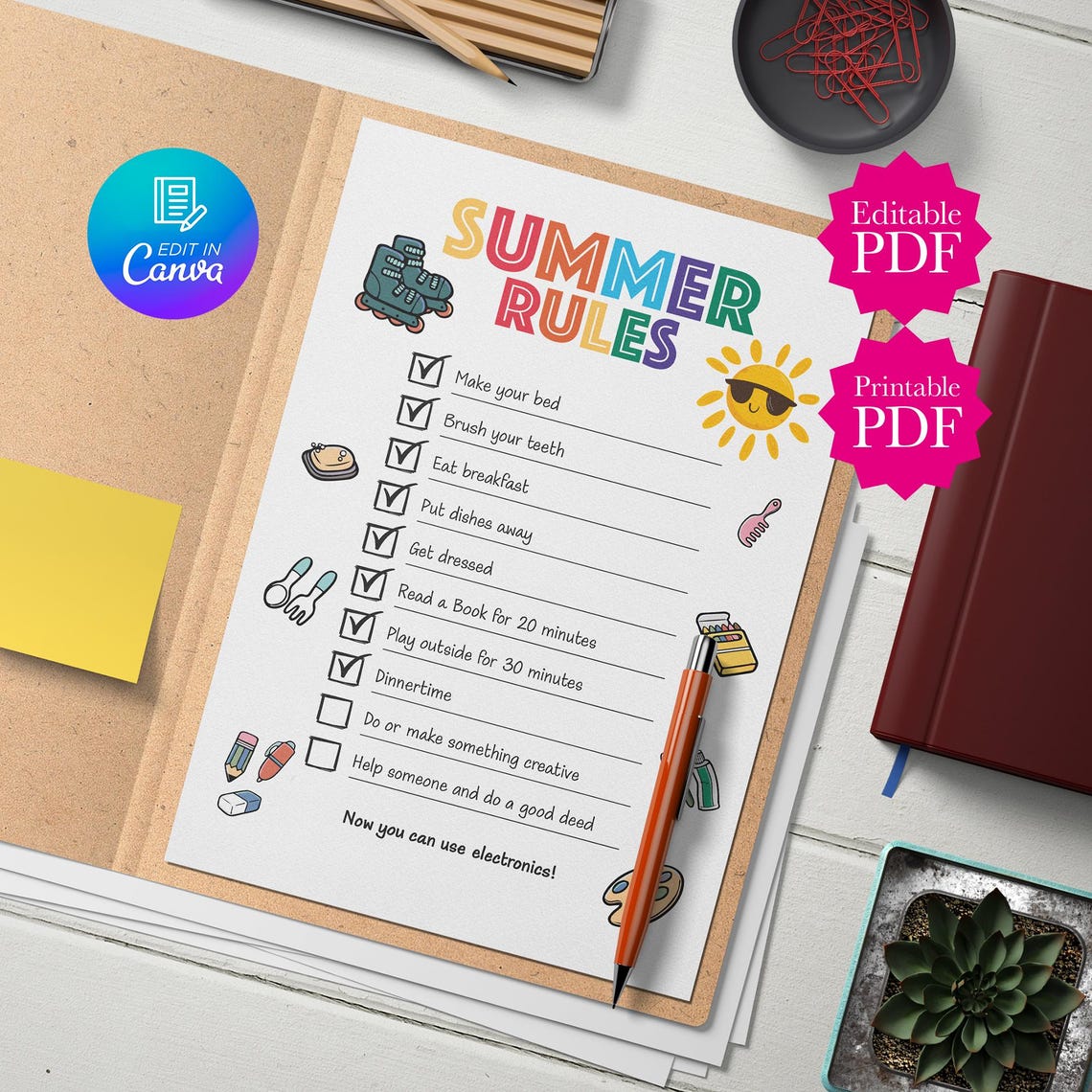 Summer Rules for Kids, Chart for Kids Editable, Summer Rules Editable ...