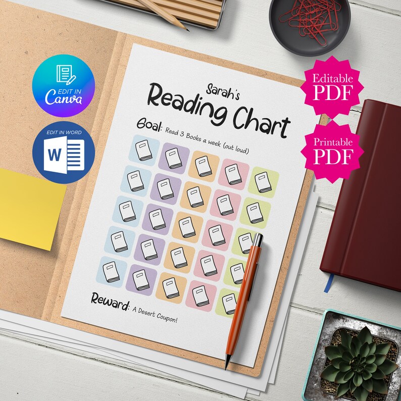 Reading Chart for Kids, Reading Tracker Kids, Reading Log, Reward Chart ...