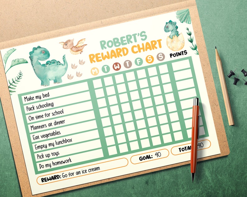 Editable Dinosaur Reward Chart Printable Chore Chart for - Etsy