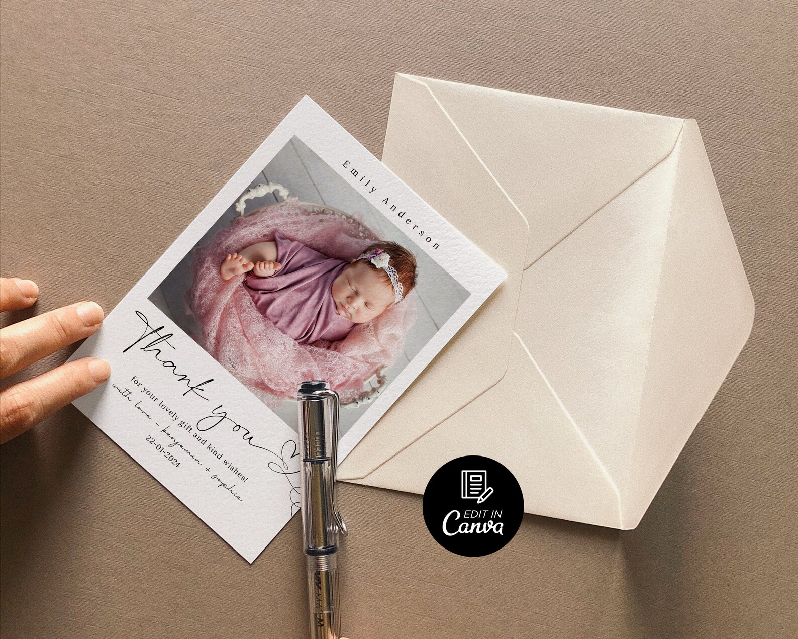 Newborn Gift Thank You Card With Photo, Baby Thank You Card, Photo ...