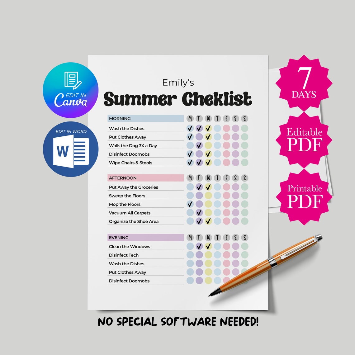 Summer Checklist for Kids Chart for Kids Editable Summer - Etsy