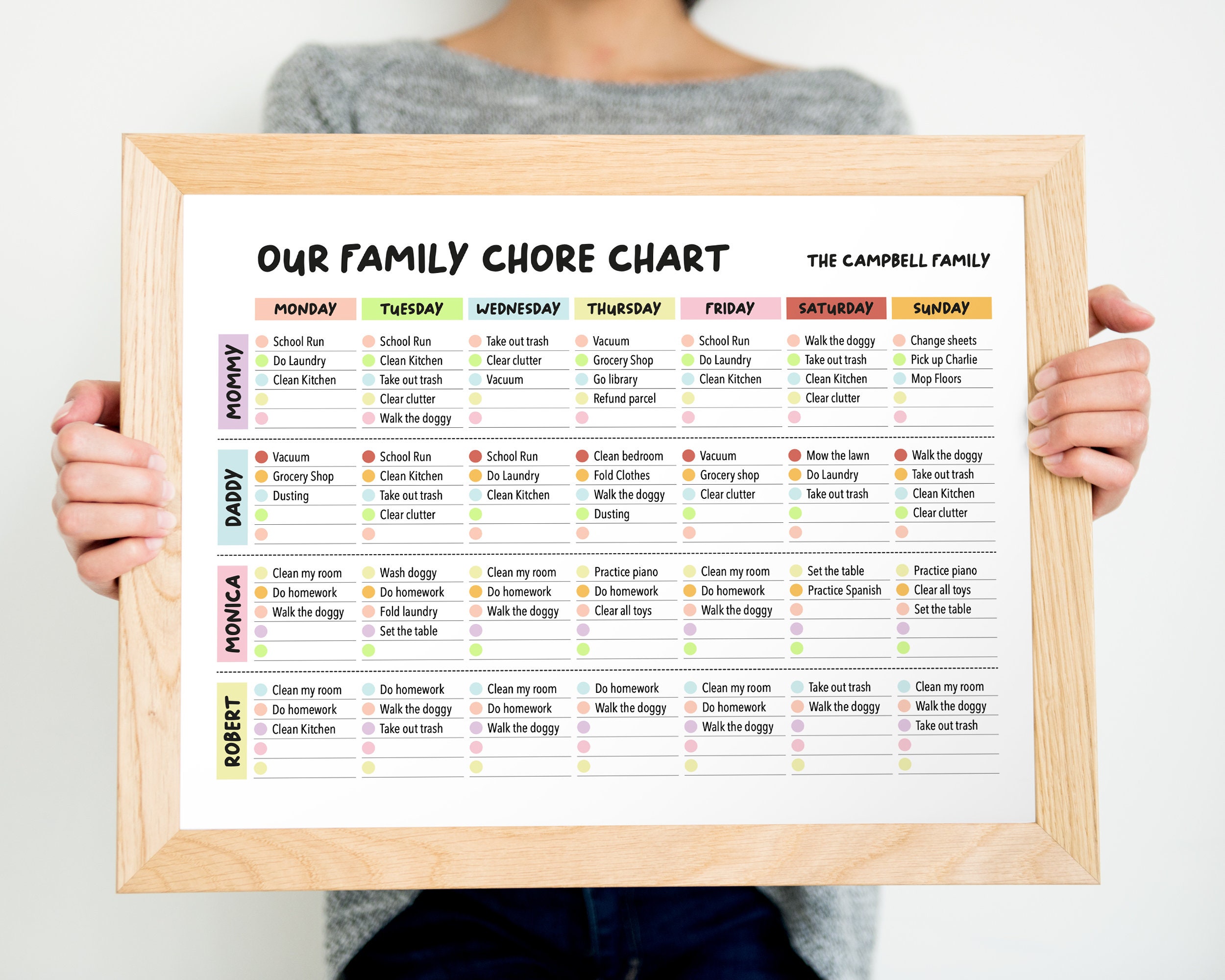 Family Chore Chart Printable, Editable Family Planner, Household Kid ...