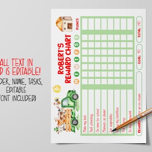 Editable Farm Animals Reward Chart, Printable Chore Chart for Kids ...