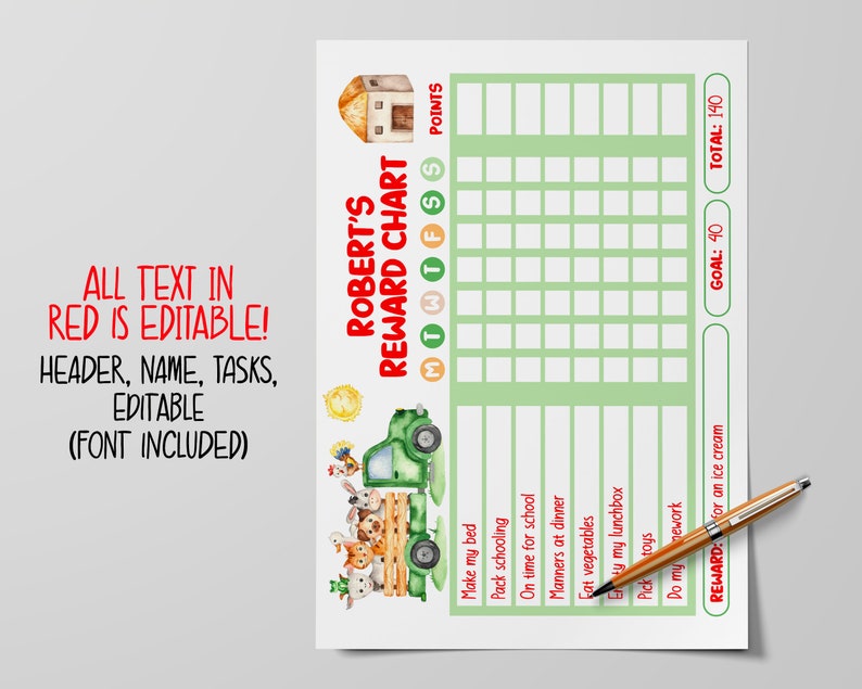 Editable Farm Animals Reward Chart Printable Chore Chart for - Etsy