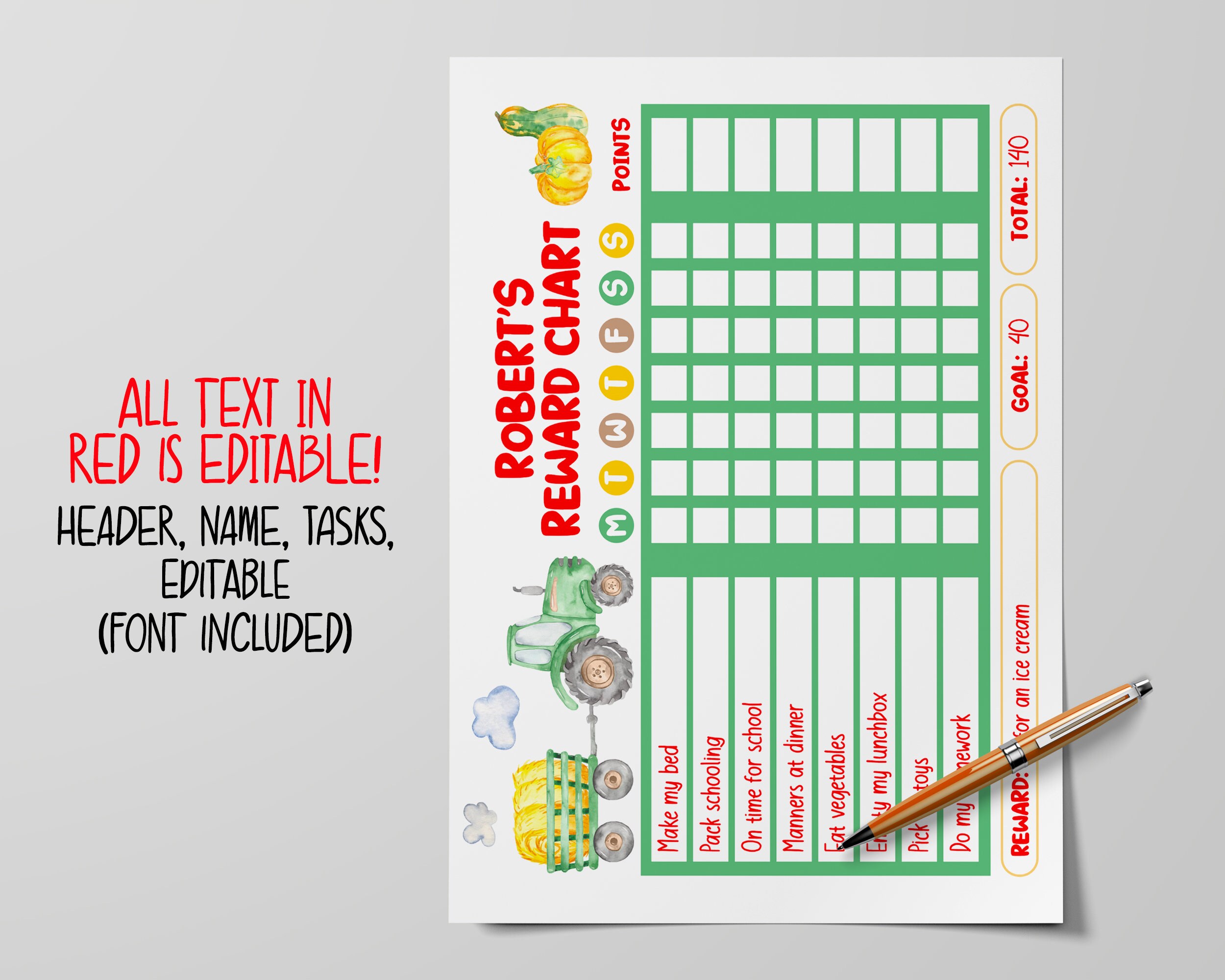 Editable Tractor Checklist, Farmer Reward Chart, Printable Chore Chart ...