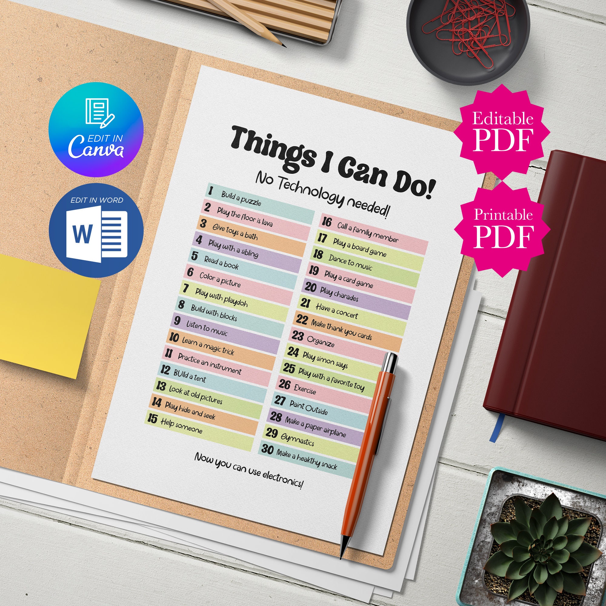 Play Inspiration Chart for Kids, Kids Daily Schedule Idea Editable ...