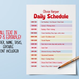 Editable Daily Schedule for Kids, Printable Daily Planner for Kids ...