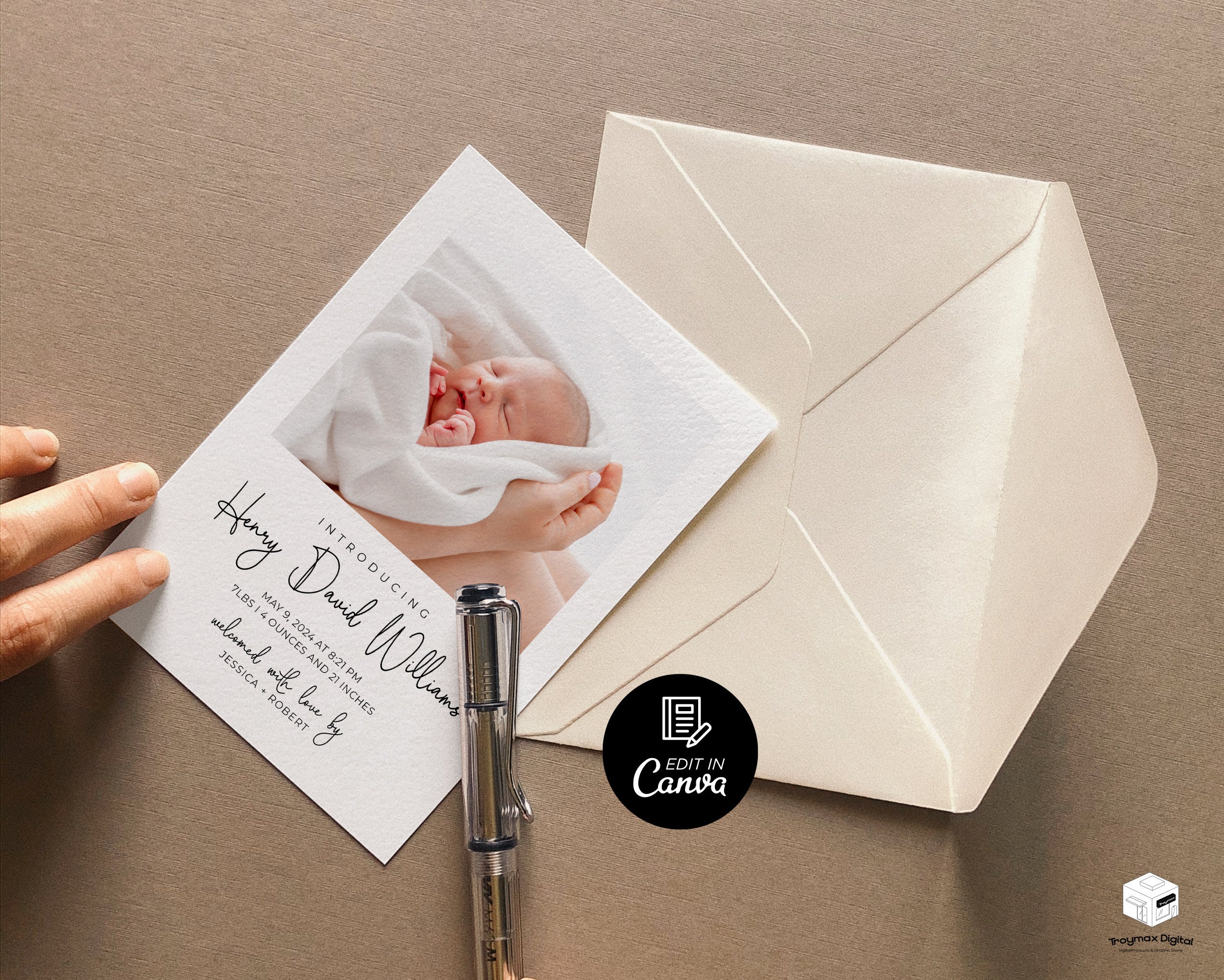 Minimalist Baby Birth Postcard, Modern Birth Announcement, Photo Baby ...