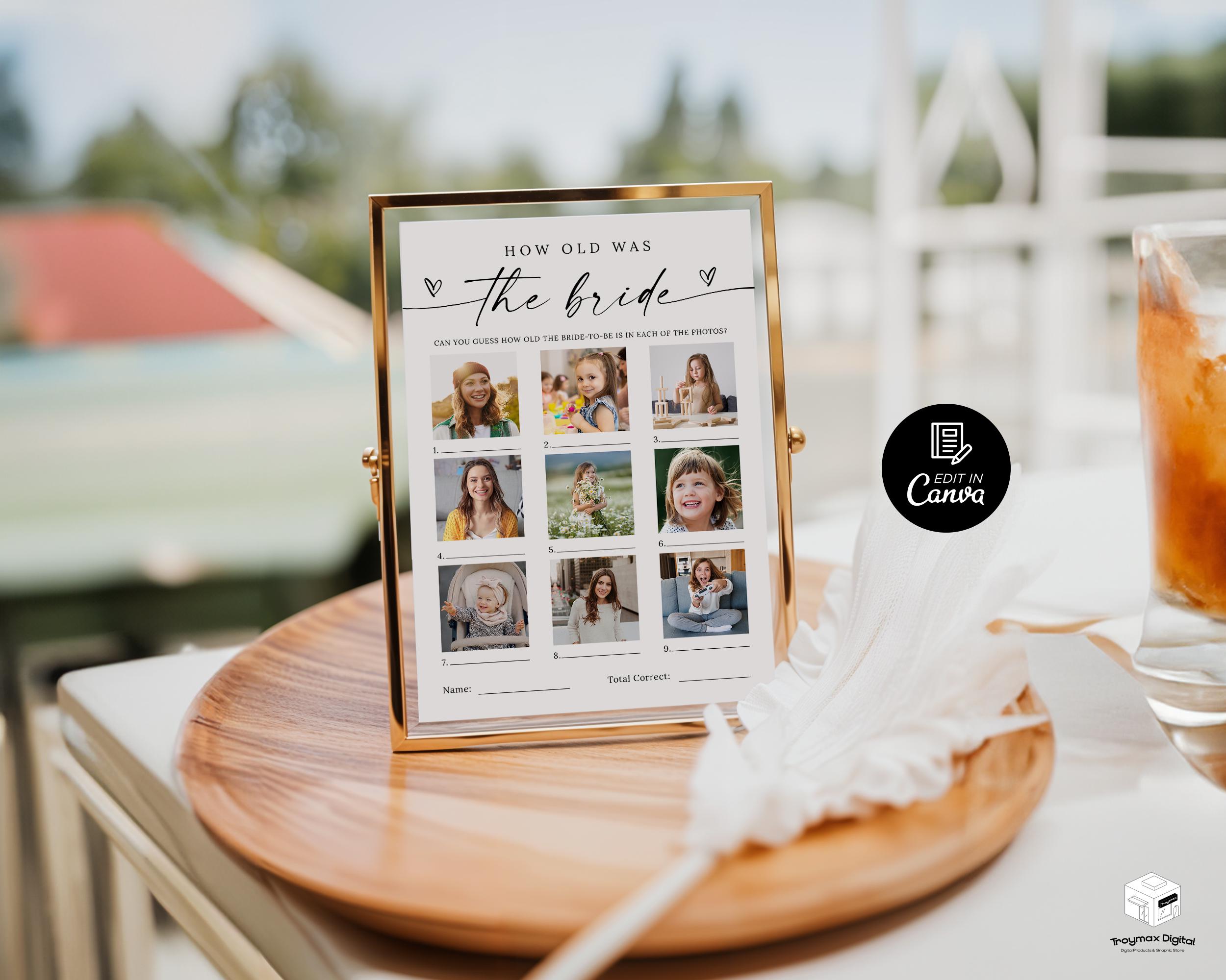 How Old Was the Bride Game Template, Couples Bridal Shower Game, Age ...