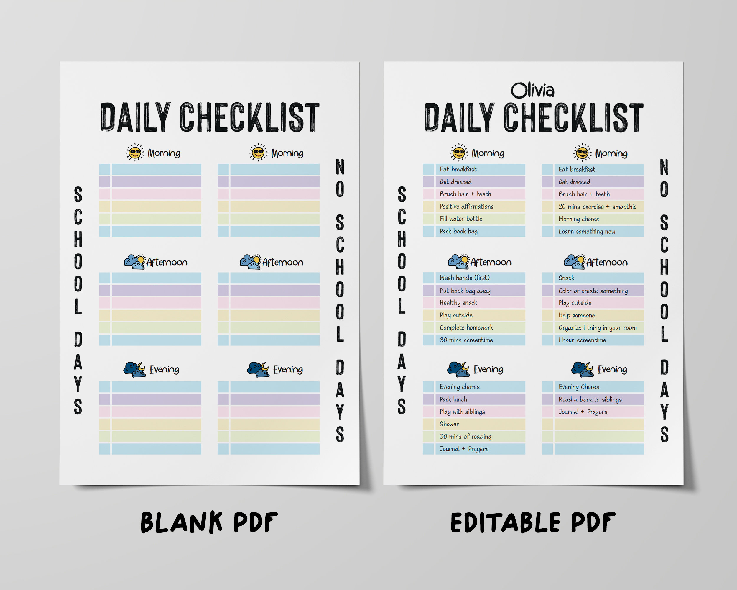 Editable Daily Checklist for Kids, Kids Responsibility Chart, Before ...