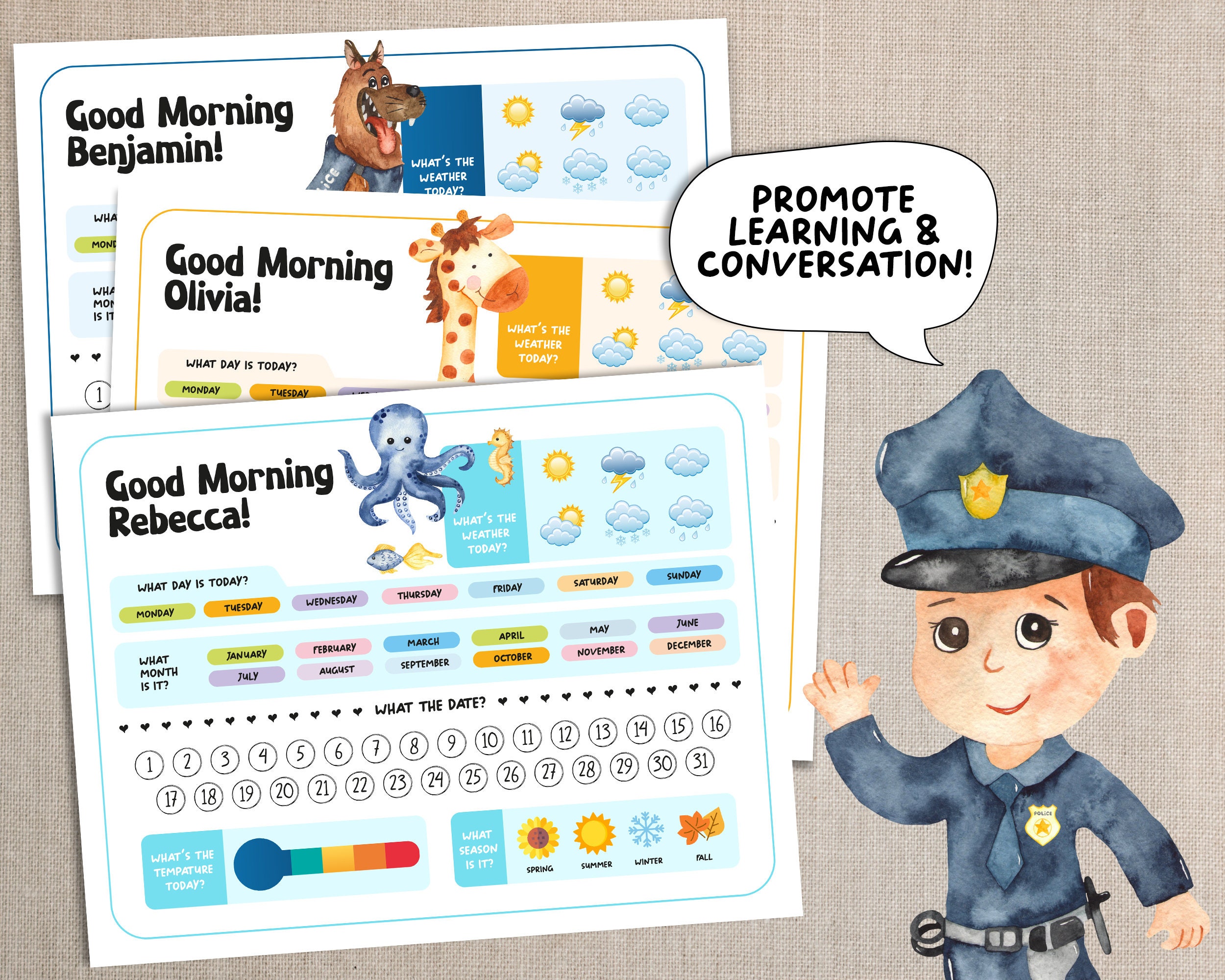 Daily Morning Board Template for Kids, Printable Wipeable Placemat for ...