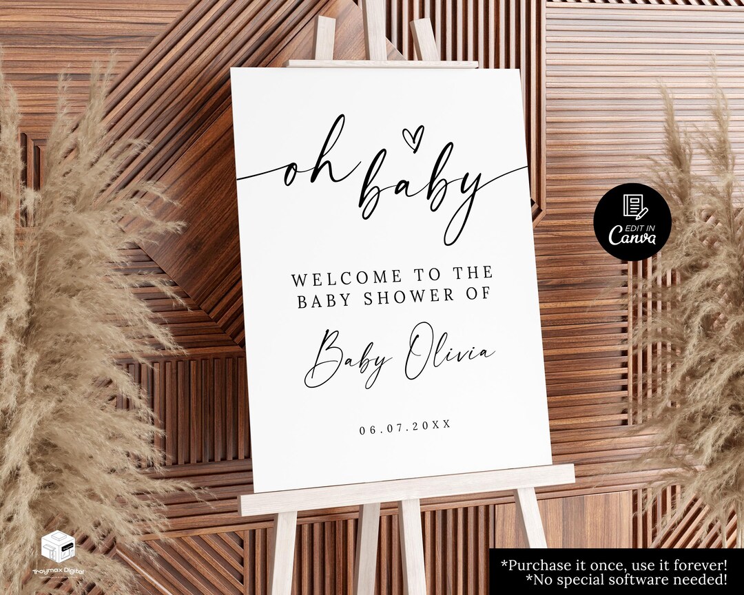 Minimalist Baby Shower Welcome Sign, Oh Baby Welcome Sign Template ...
