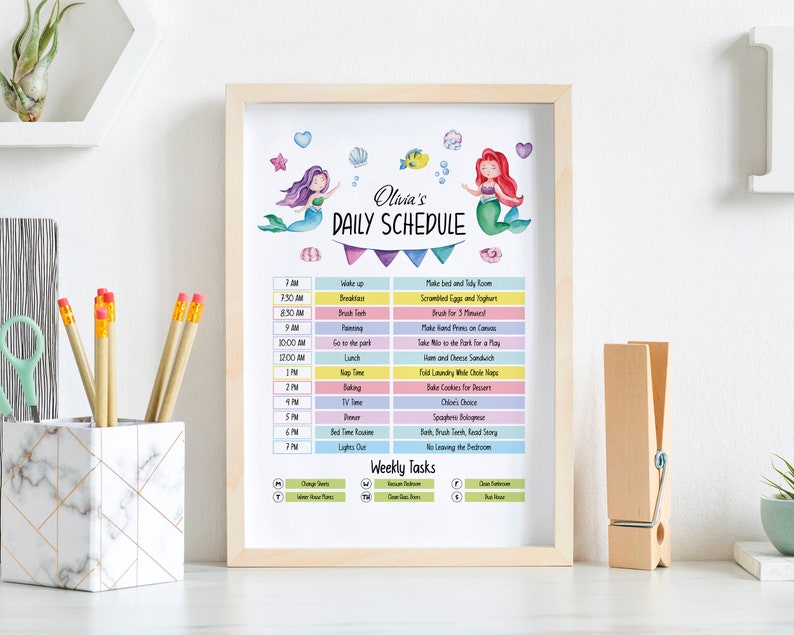 Editable Mermaid Daily Schedule for Kids, Printable Mermaid Daily ...