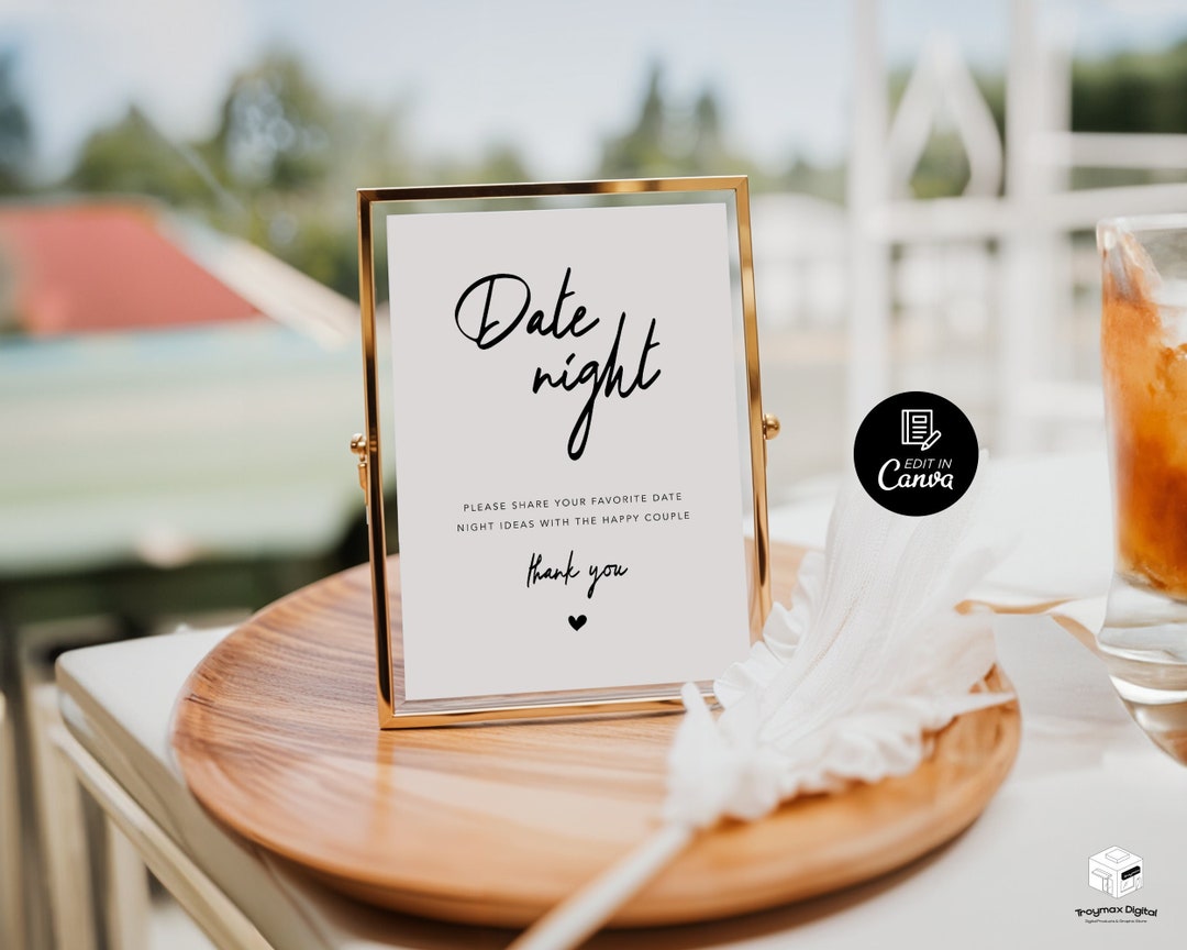 Wedding Date Night Ideas Sign Template, Date Night Ideas Sign, Bridal ...