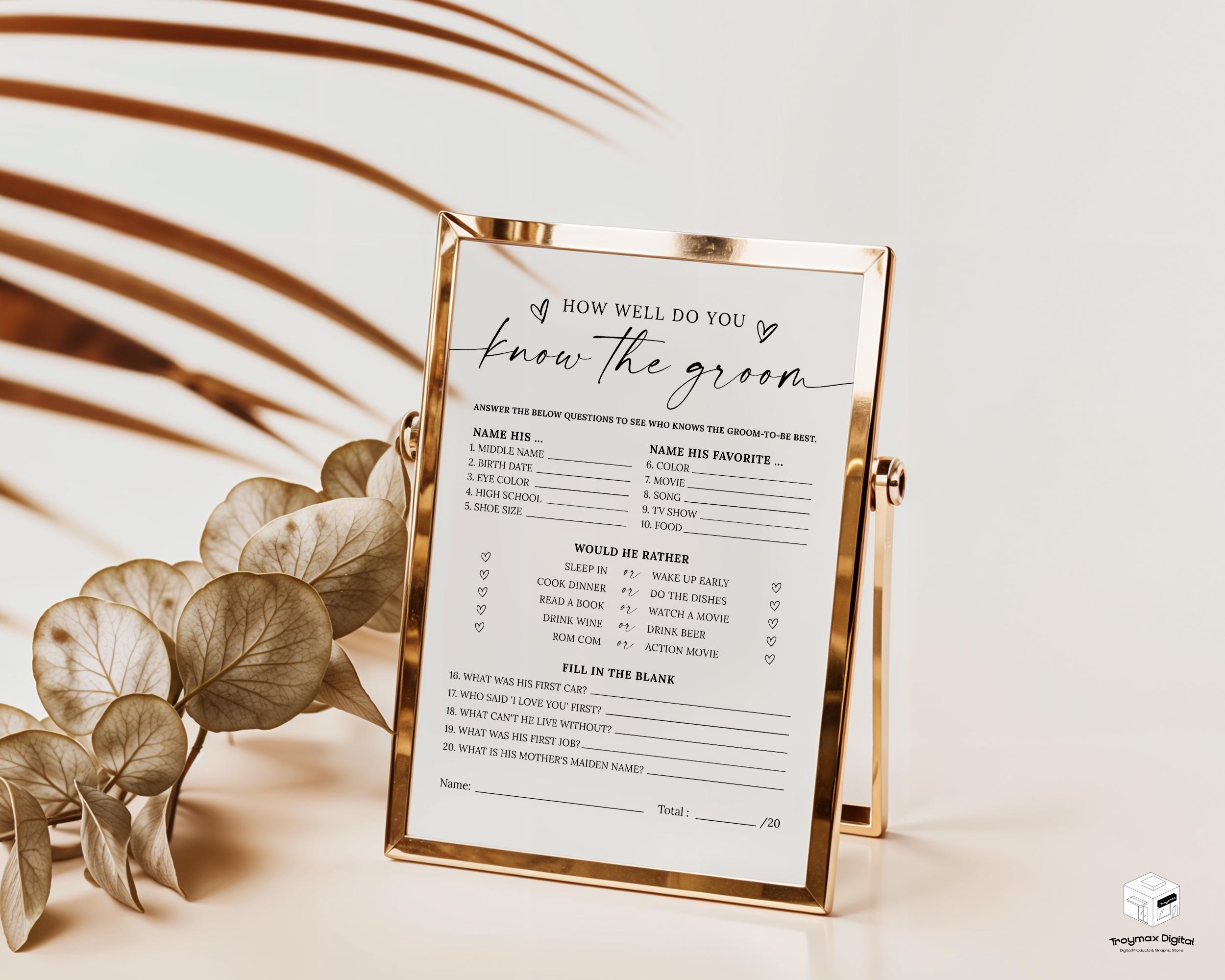 How Well Do You Know the Groom Game, Minimalist Wedding Shower Groom ...