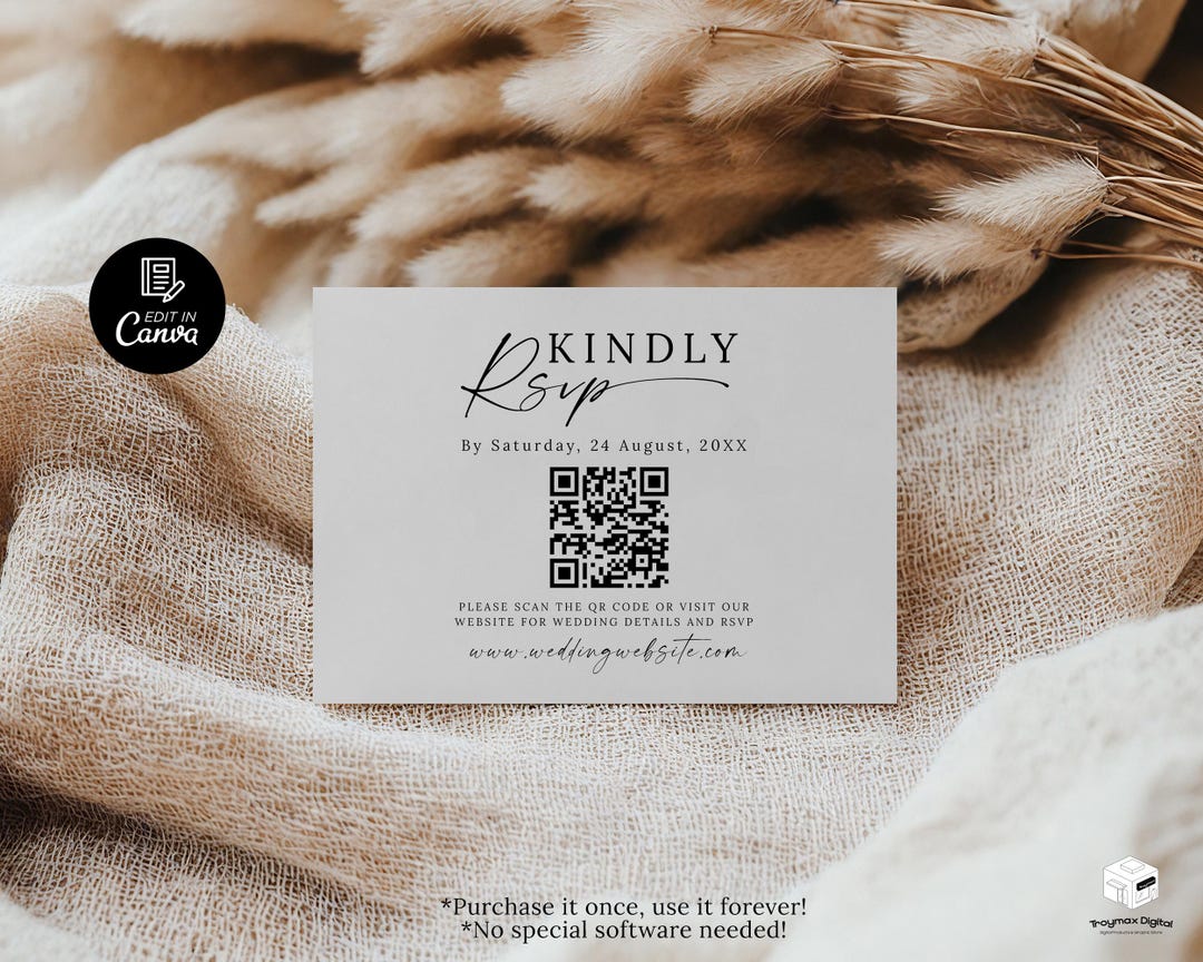 Editable Printable Wedding RSVP, QR Code RSVP Card Template, Online ...