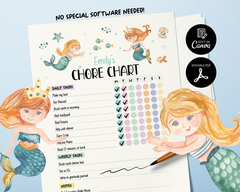 Editable Daily Chore Chart for Kids, Printable Daily Planner for Kids ...