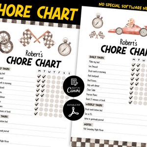 Editable Daily Chore Chart, Cute Racing Car Theme Behavior Chart for ...