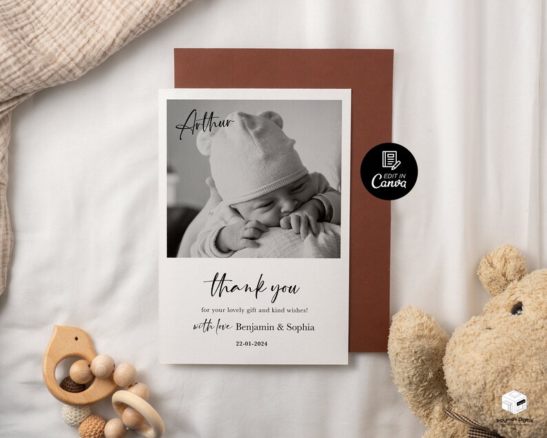 Baby Announcement Thank You Card, Photo Thank You Card for Newborn Baby ...