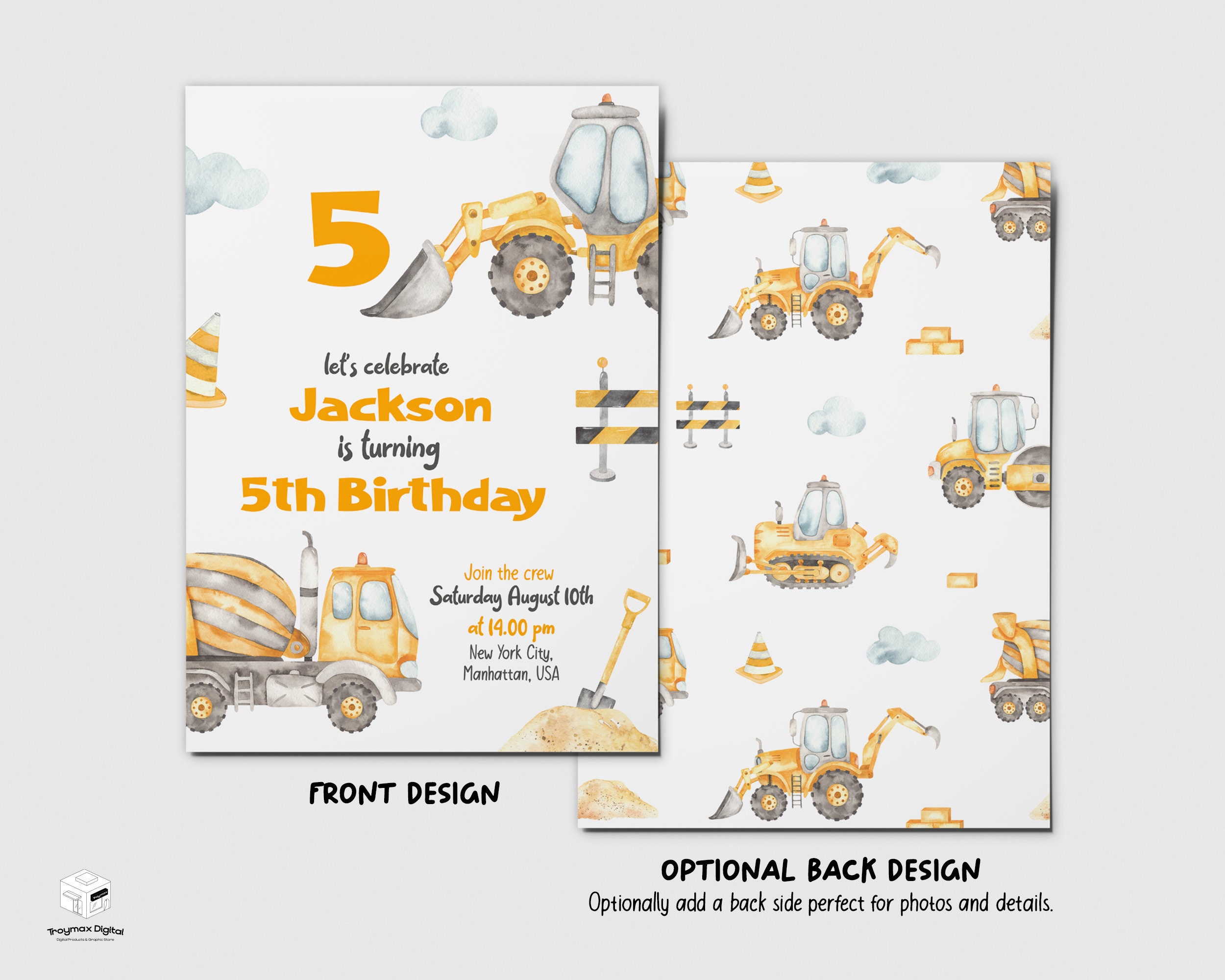 Printable Truck Machines Birthday for Kids Invitation Canva, Editable ...
