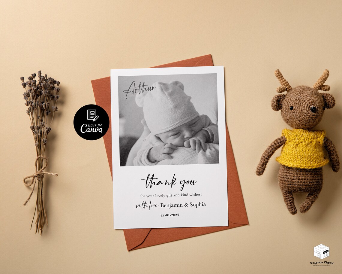 Baby Announcement Thank You Card, Photo Thank You Card for Newborn Baby ...