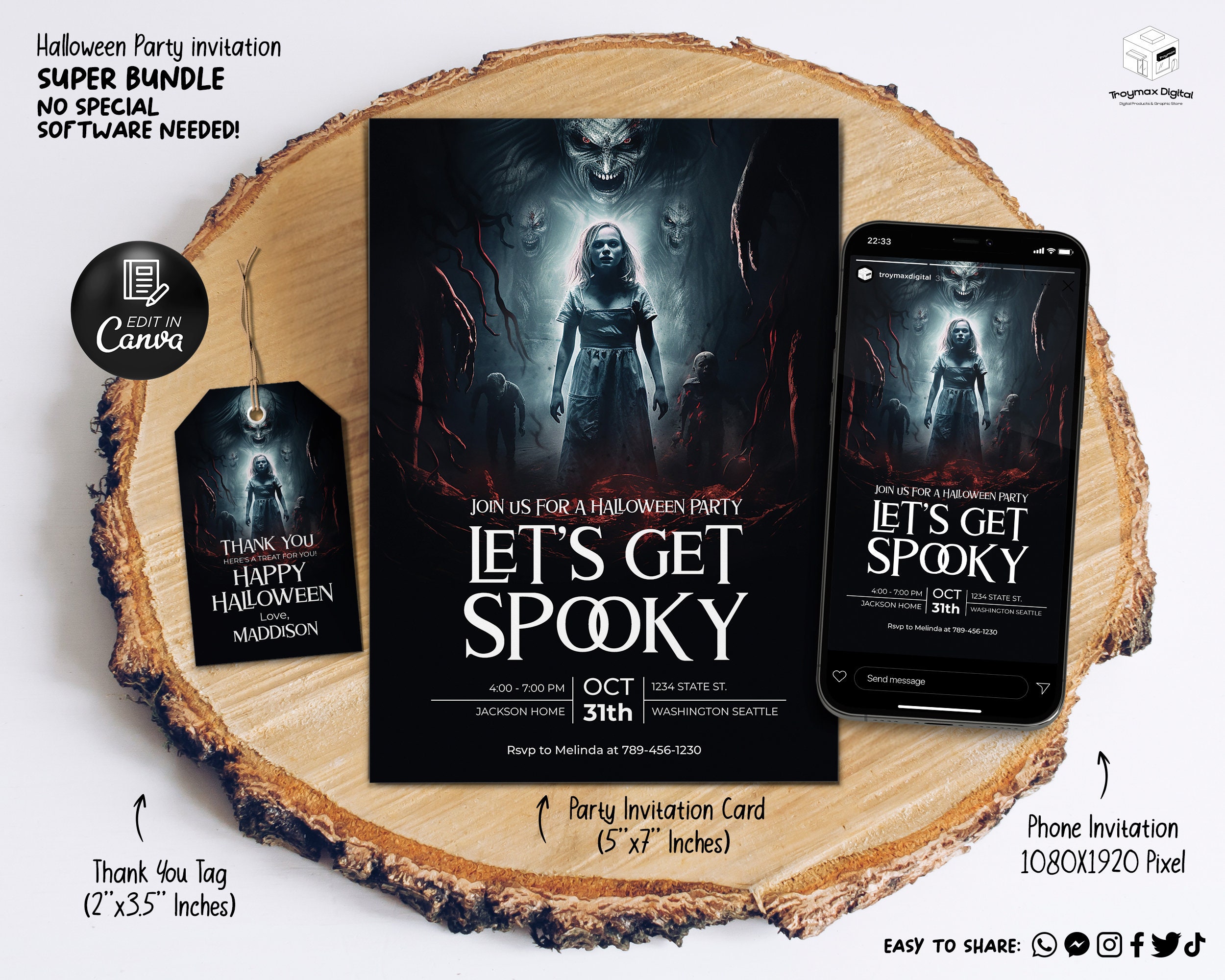 Editable Scary Party Invite Template, Exorcist Party, Halloween Phone ...
