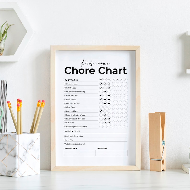 Editable Chore Chart for Kids, Digital Planner, Daily Responsibility ...