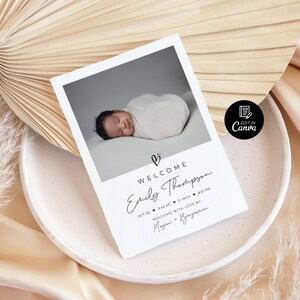 Printable Birth Stats Card, Newborn Baby Announcement, Simple Boho ...