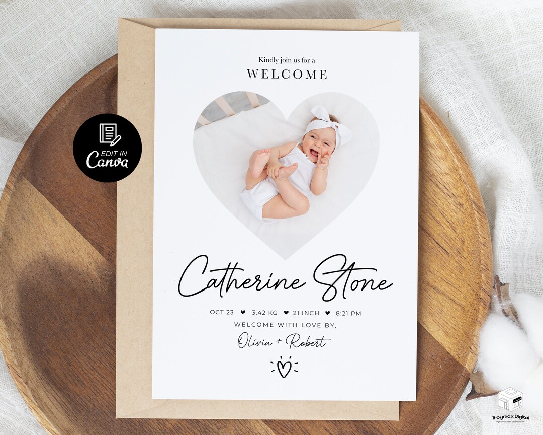 Heart Baby Announcement, Newborn Postcard, Baby Birth Announcement With ...