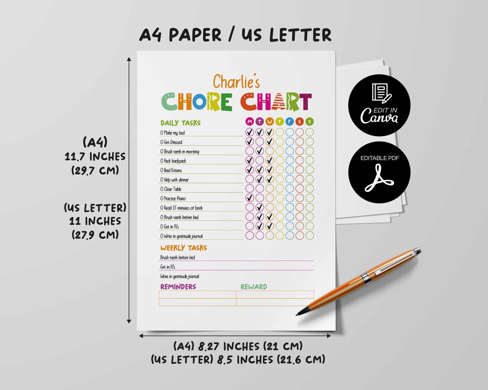 Editable Daily Chore Chart Daily Journal for Kids Printable - Etsy