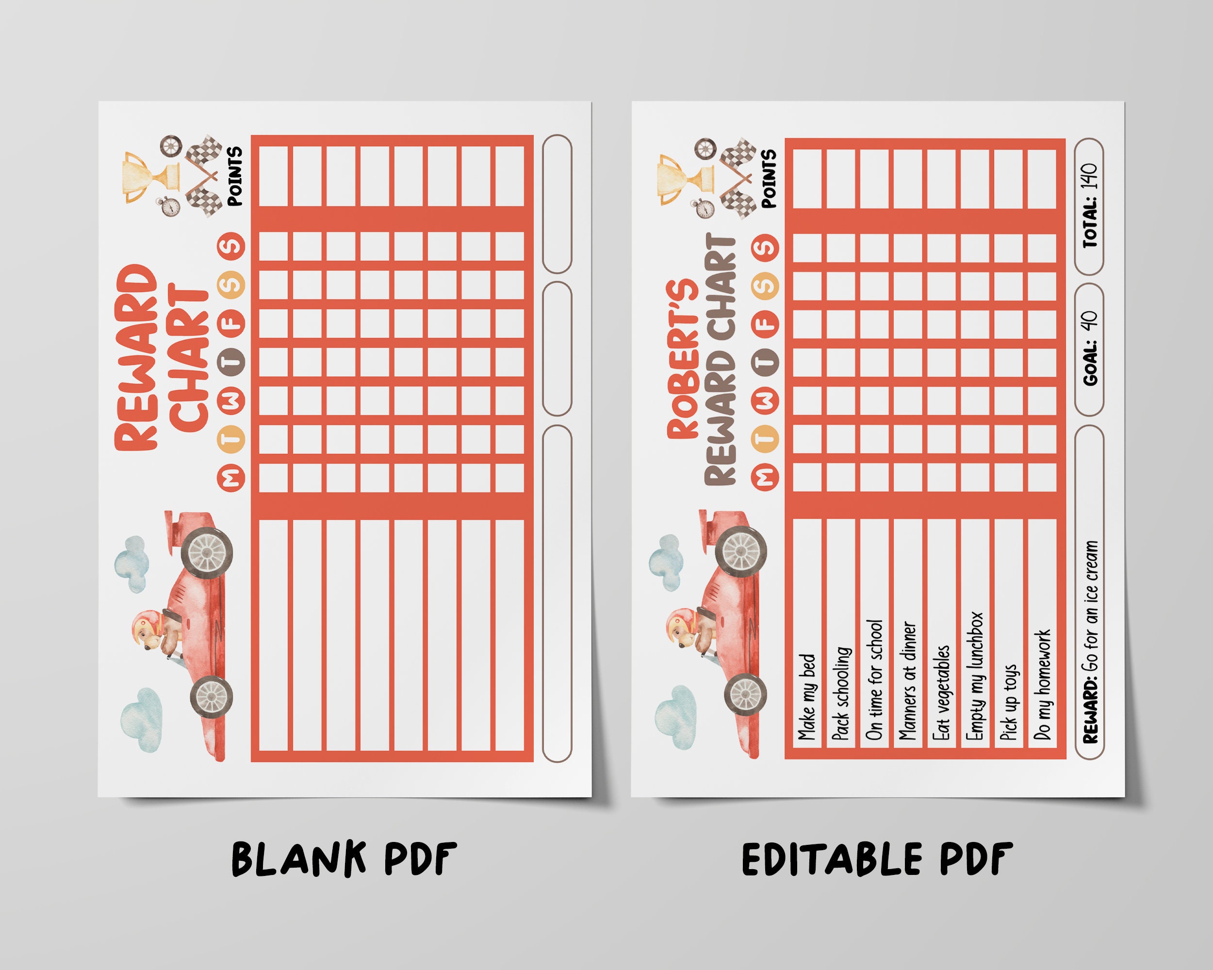 Editable Race Car Reward Chart, Printable Chore Chart for Kids, Good ...