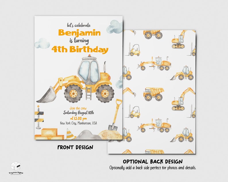 Editable Construction Machines Birthday Party Invitation - Etsy