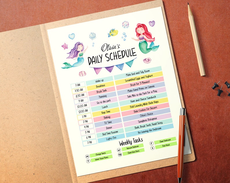 Editable Mermaid Daily Schedule for Kids, Printable Mermaid Daily ...