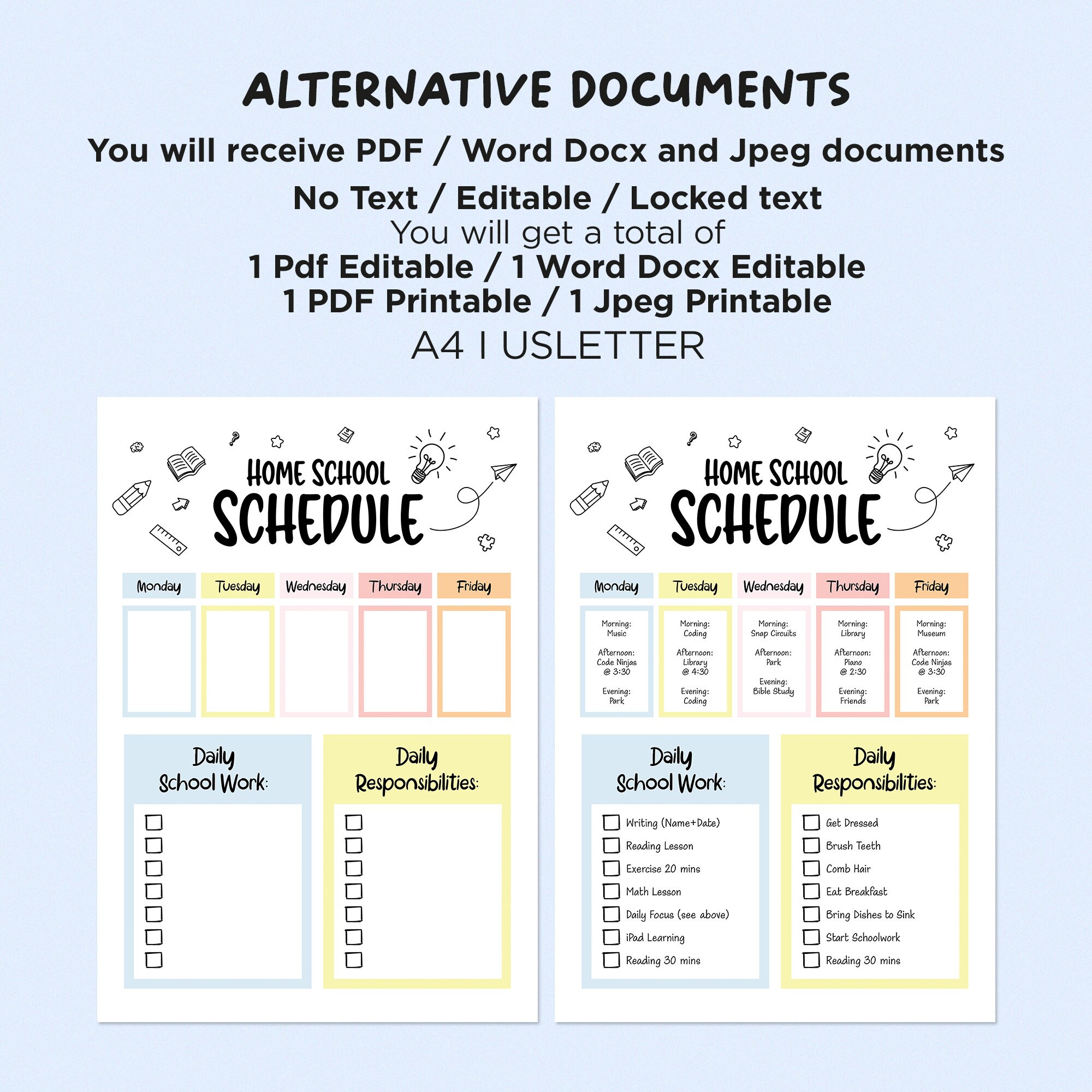 Homeschool Schedule, Chart for Kids Editable, Printable Daily Planner ...