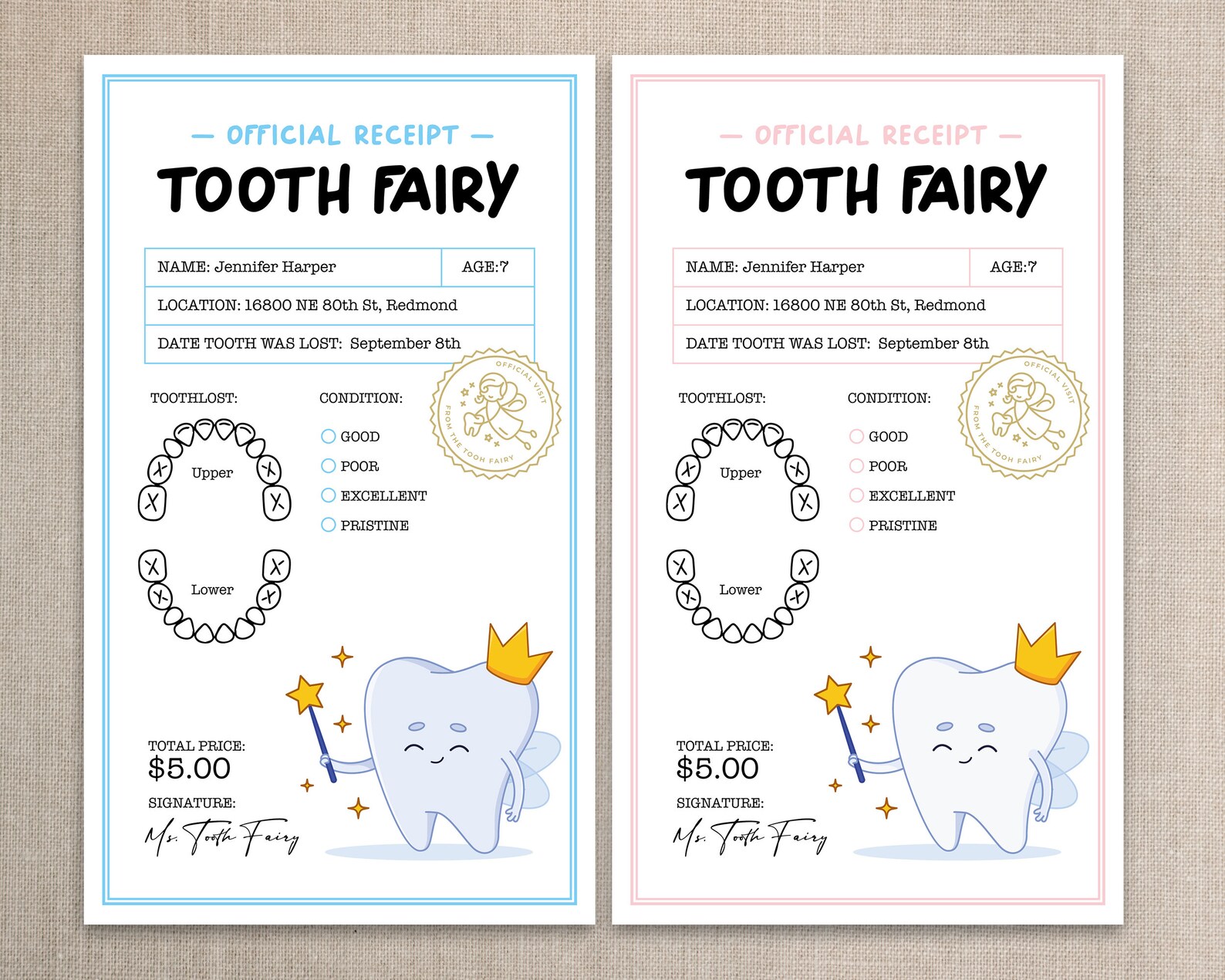 Tooth Fairy Receipt Certificate for Kids Monthly Brushing - Etsy